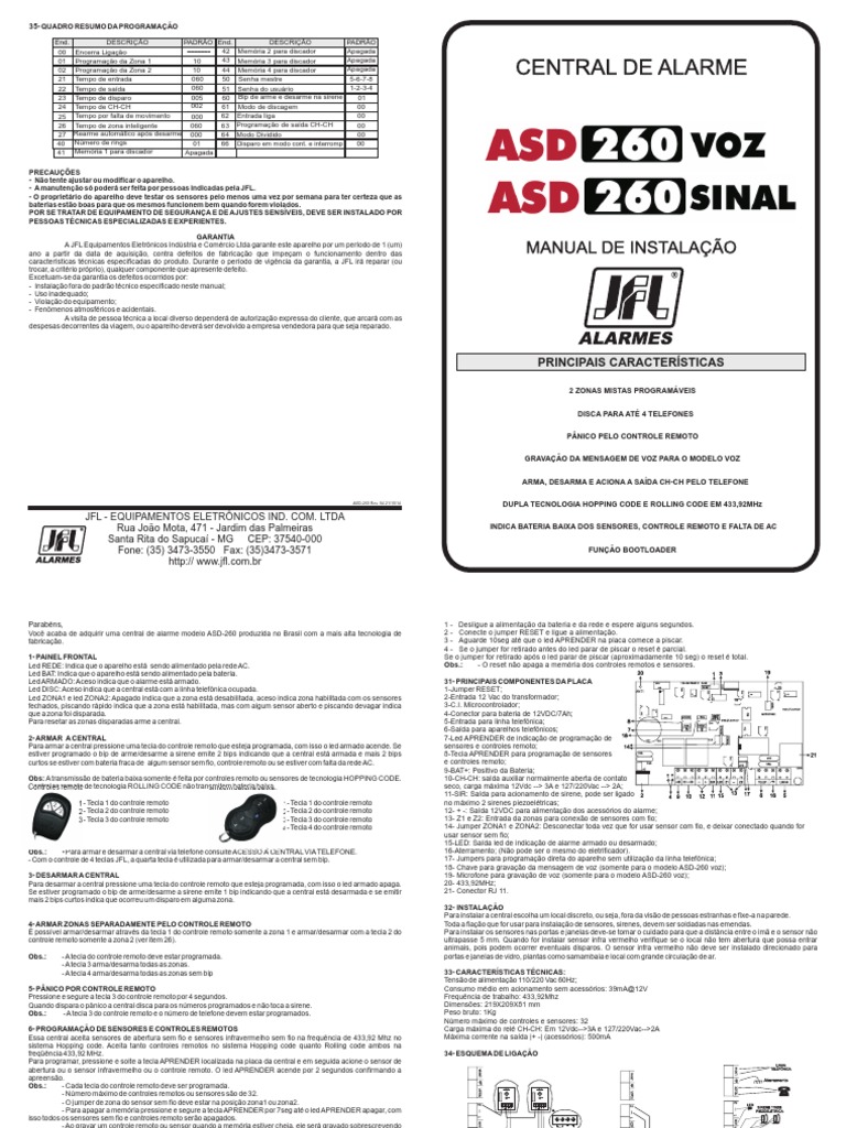 JFL Download Convencionais Manual Asd 260 Sinal 1 1 PDF | PDF | Telefone | Controle remoto