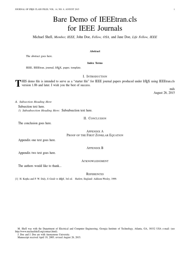 IEEEtran.cls Single Column Template | PDF