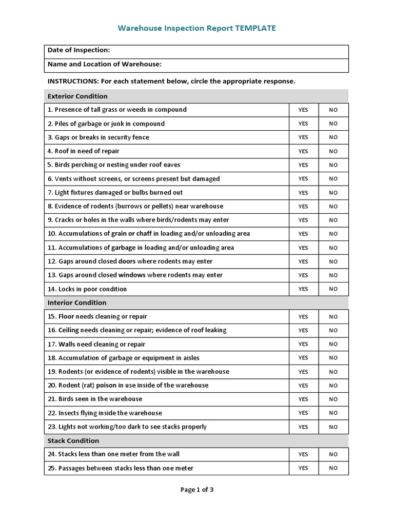 Warehouse Inspection Report Template | PDF | Warehouse | Nature