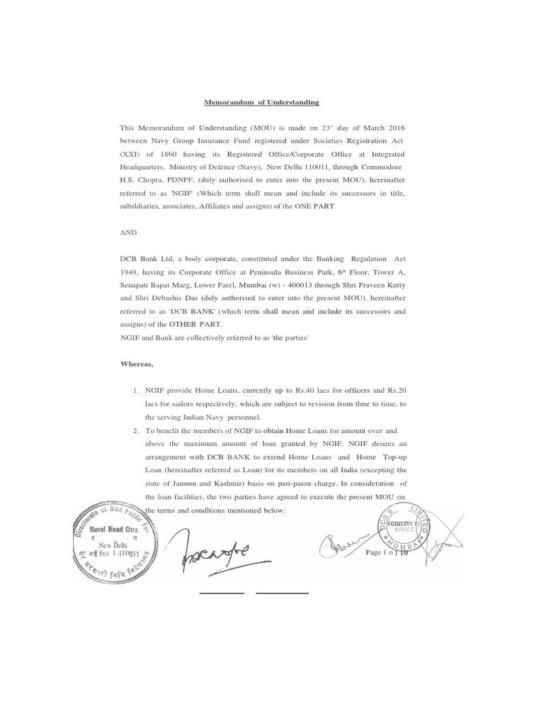 MOU With DCB Bank 9may16 | PDF | Mortgage Loan | Loans