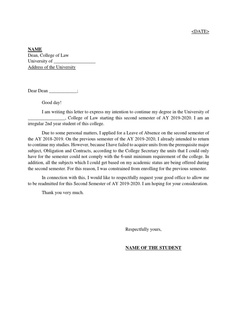 Letter of Readmission - SAMPLE | PDF