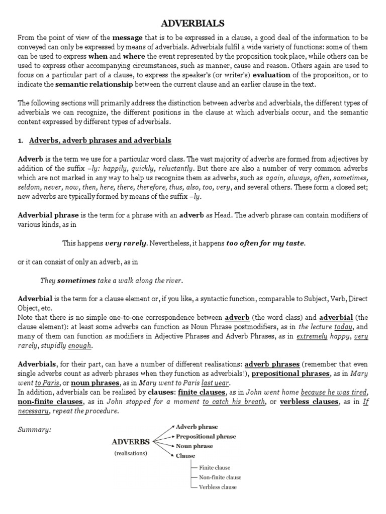 ADVERBIALS Adjuncts-Conjuncts-Disjuncts PDF | PDF | Adverb | Clause