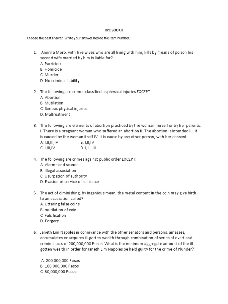 RPC 2 Questionnaire With Answers | PDF | Defamation | Treason