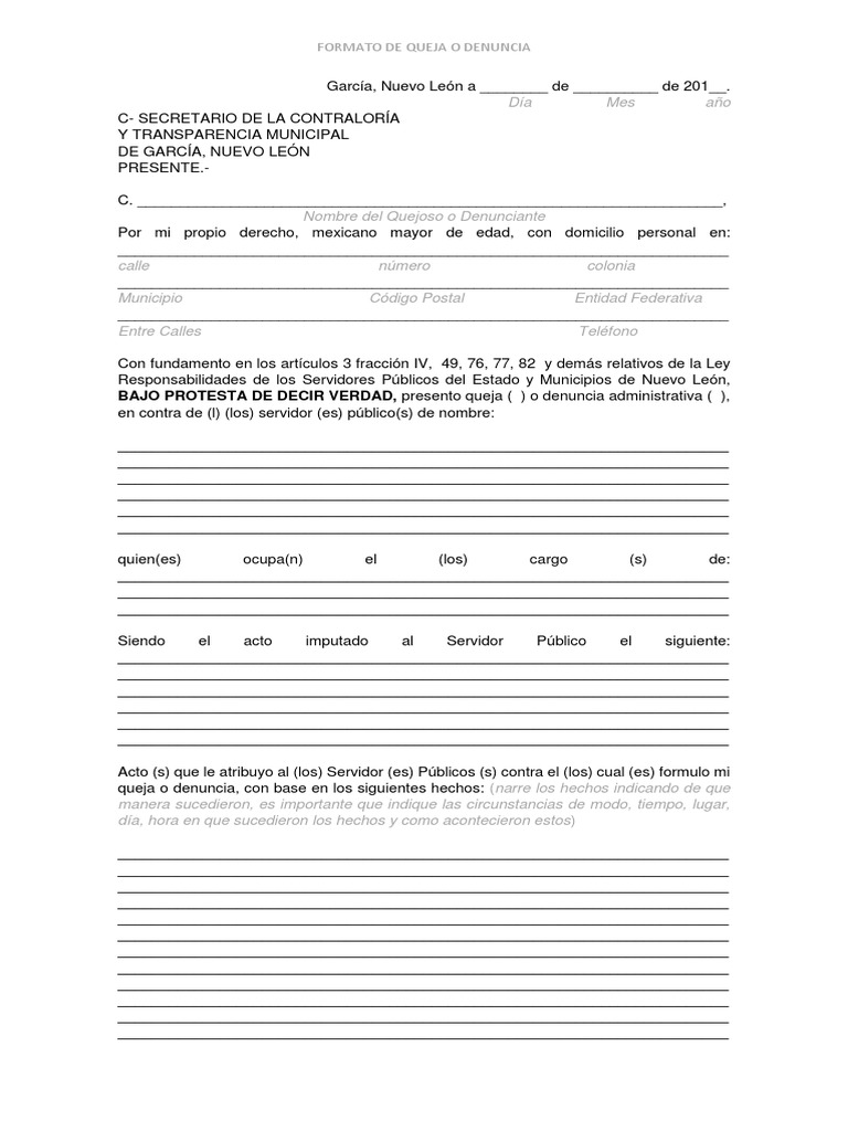 Formato de Queja PDF | PDF | Gobierno