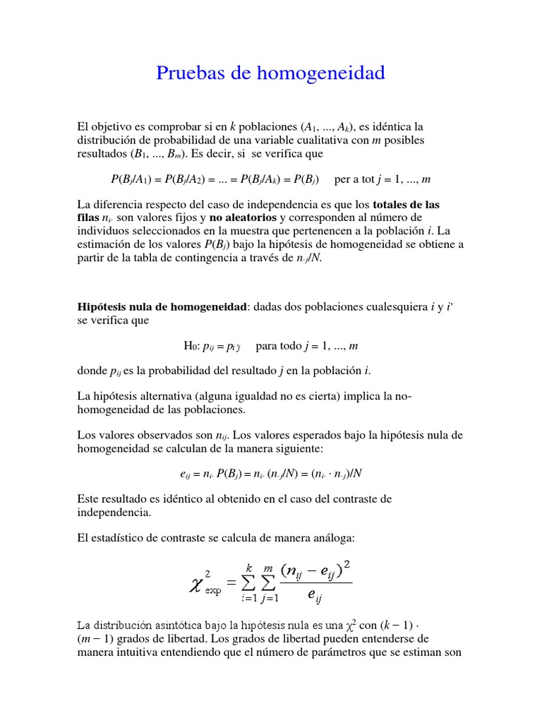 Pruebas de Homogeneidad | PDF