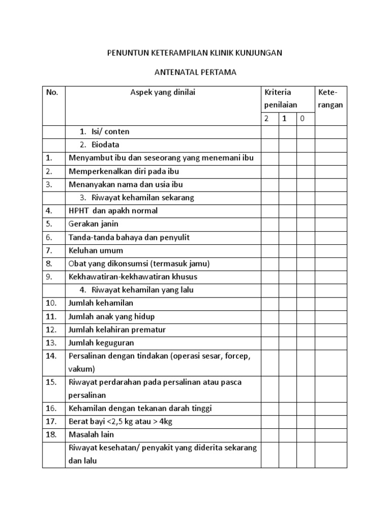 DAFTAR TILIK ANC Pemeriksaan Fisik | PDF | Kesehatan Holistik
