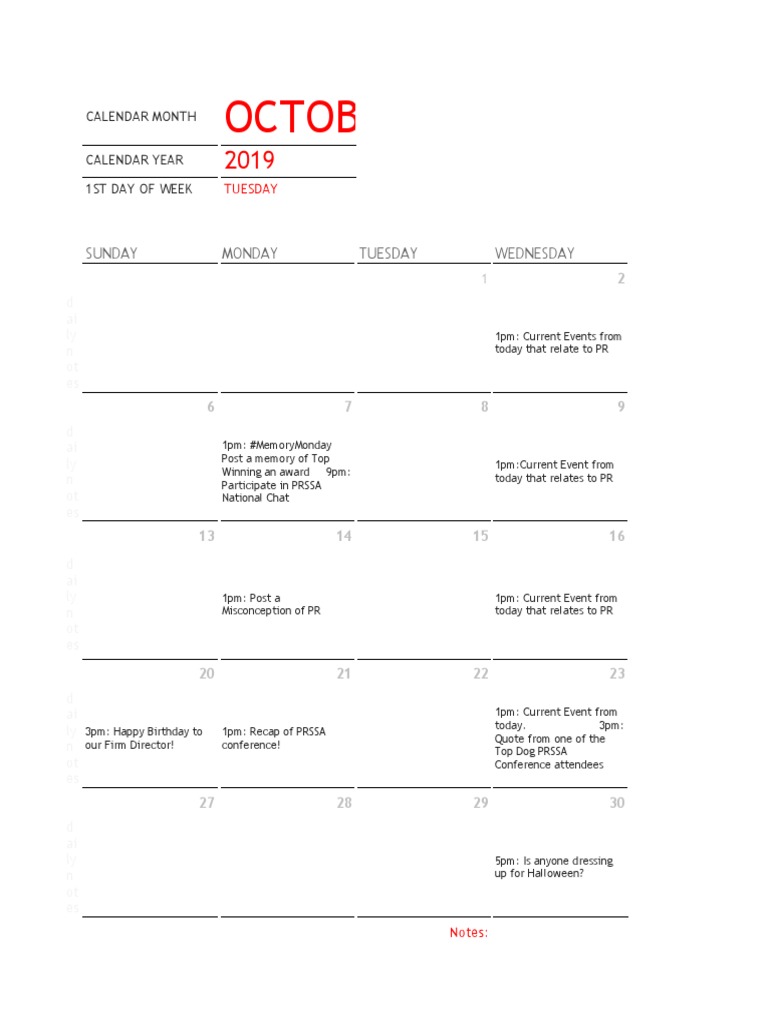 October Social Media Calendar - Calendar | PDF