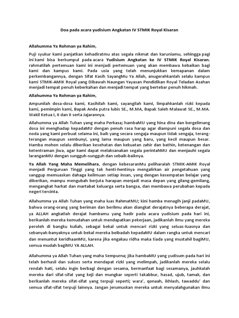 Doa Pada Acara Yudisium | PDF | Agama & Spiritualitas
