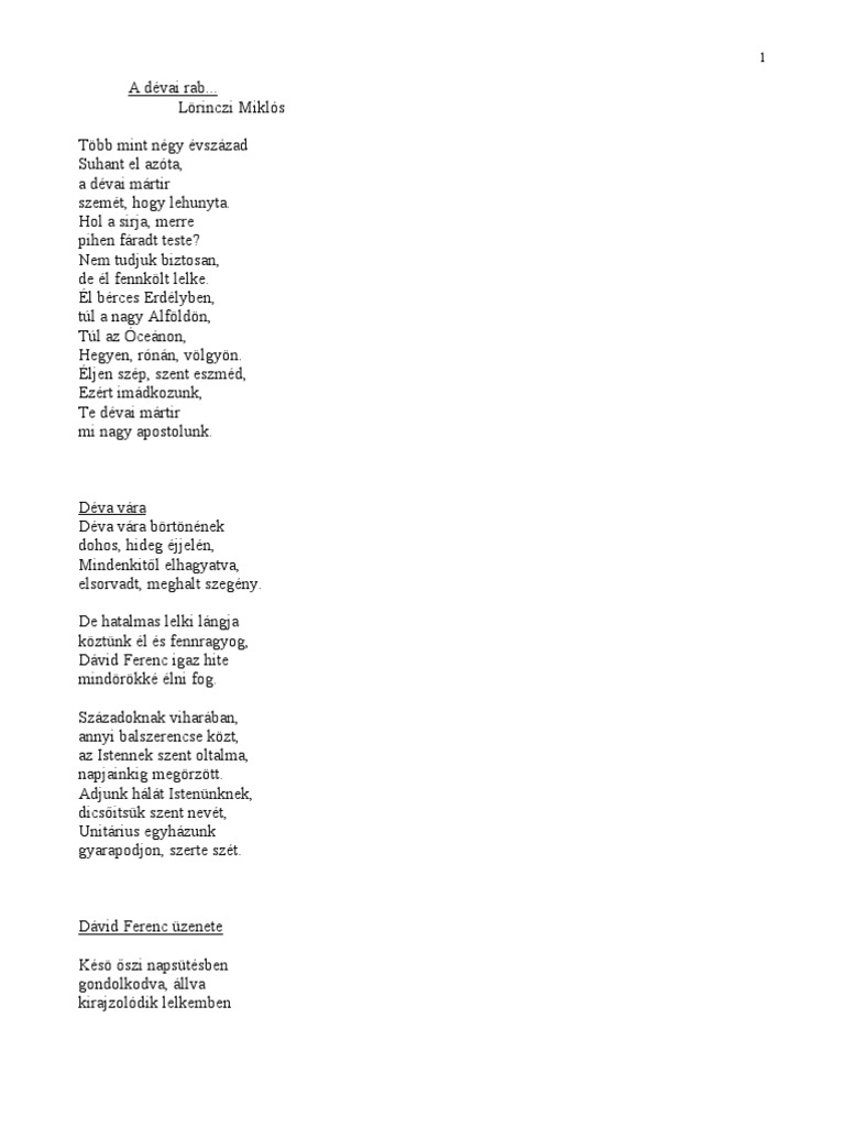 Dávid Ferenc Versek 1 | PDF
