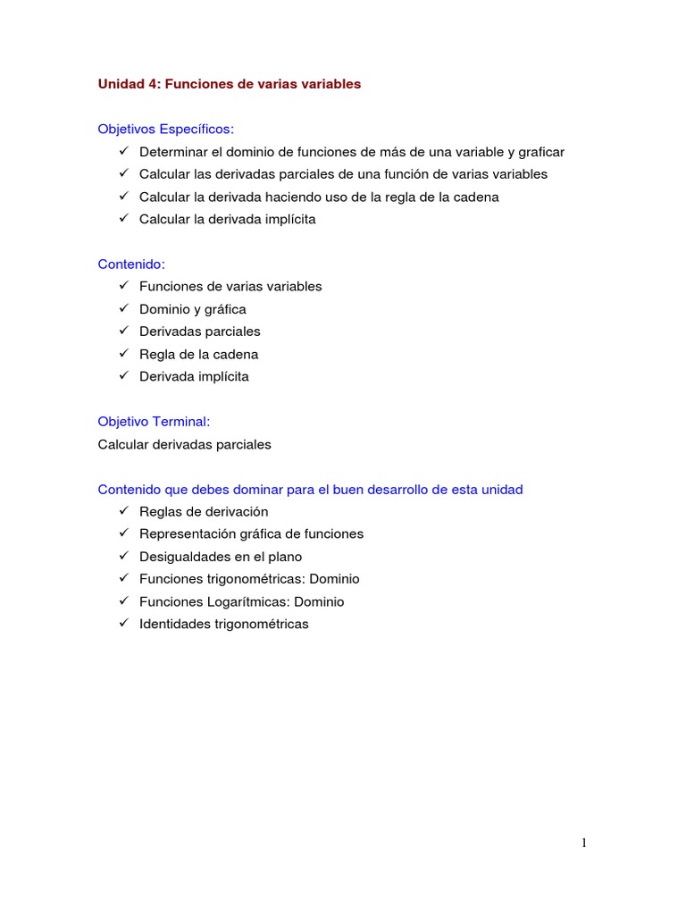 Funciones de Varias Variables PDF | PDF | Derivado | Función (Matemáticas)