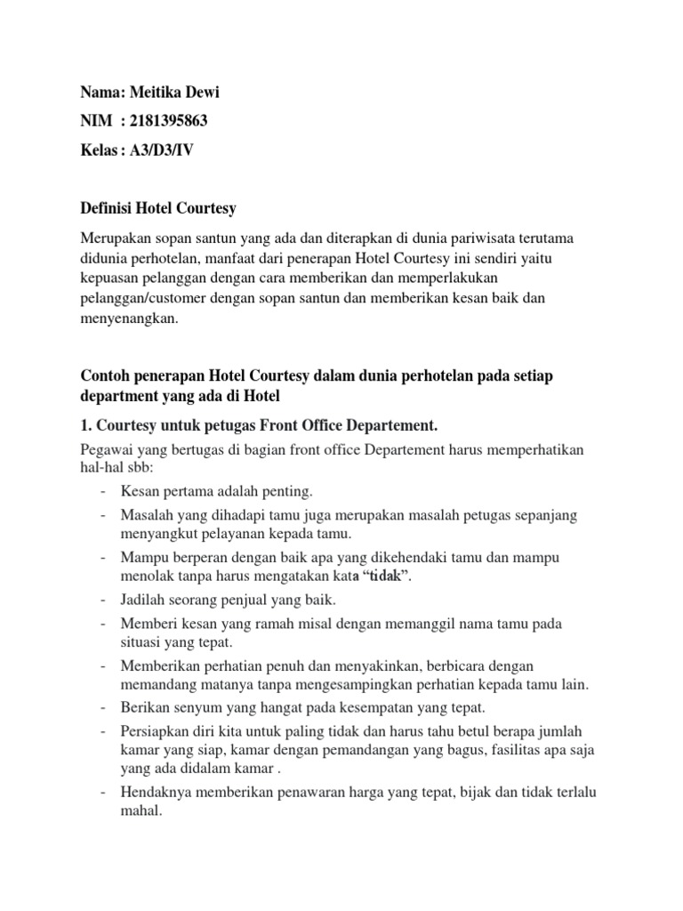 Definisi Hotel Courtesy | PDF