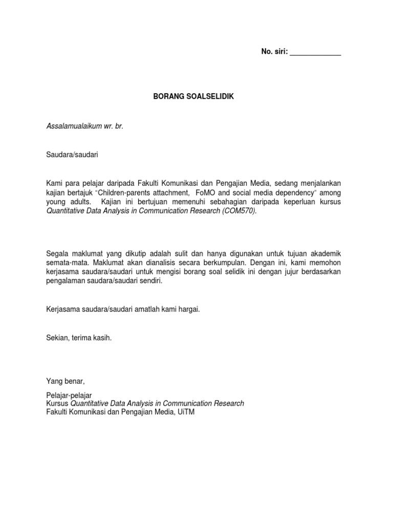 Questionnaire Set Fomo | PDF | Social Media | Popular Culture & Media ...