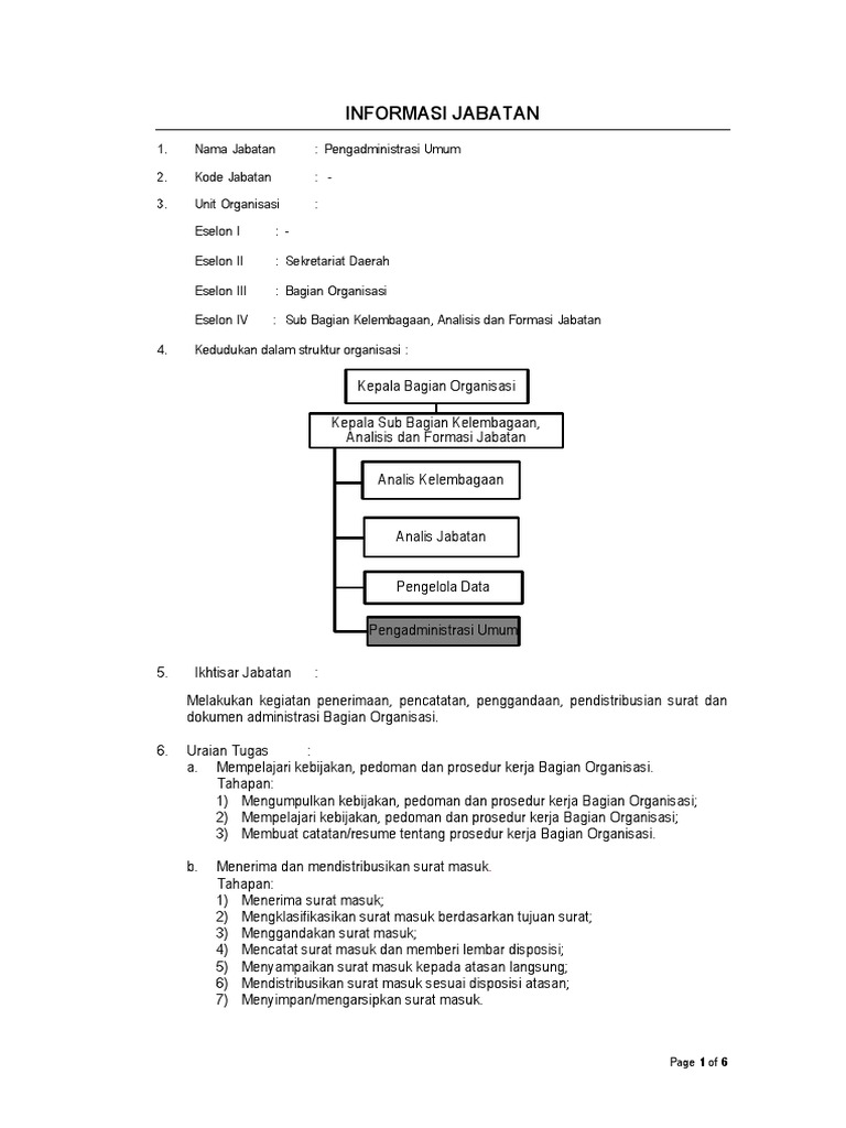 Contoh ANJAB Pengadministrasi Umum | PDF
