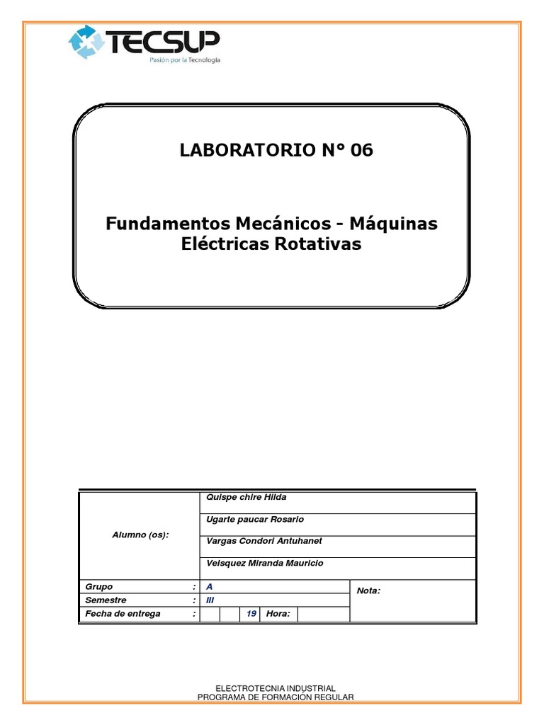LABORATORIO 06 Maquinas - Rotativas PDF | PDF | Motor eléctrico | Corriente alterna