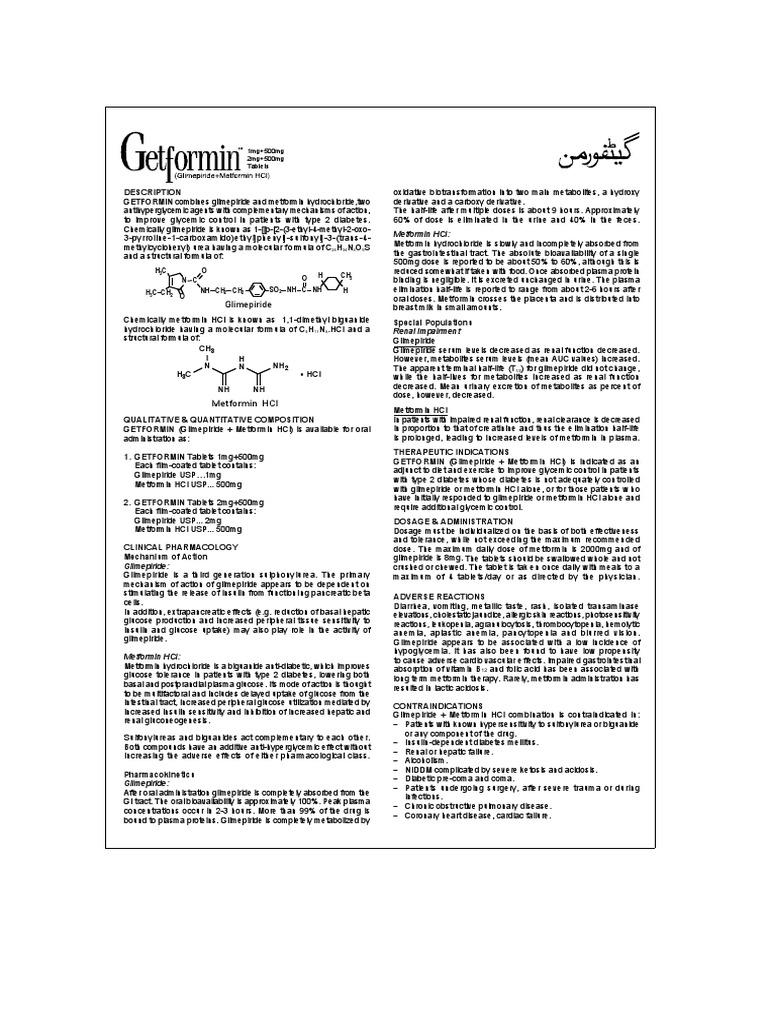 Getformin Tab Leaflet Pakistan | PDF | Hypoglycemia | Diabetes