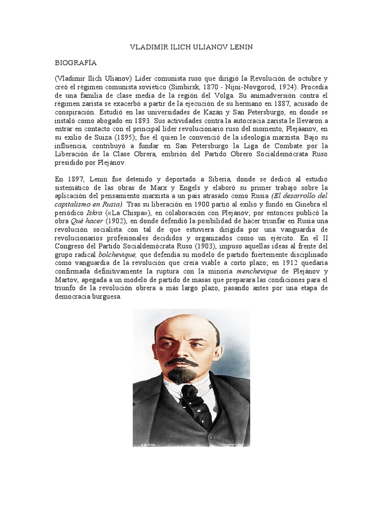 Vladimir Ilich Ulianov Lenin Biografia