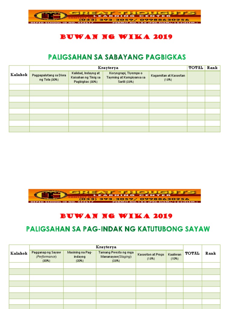 jUDGING SHEET 2019 | PDF
