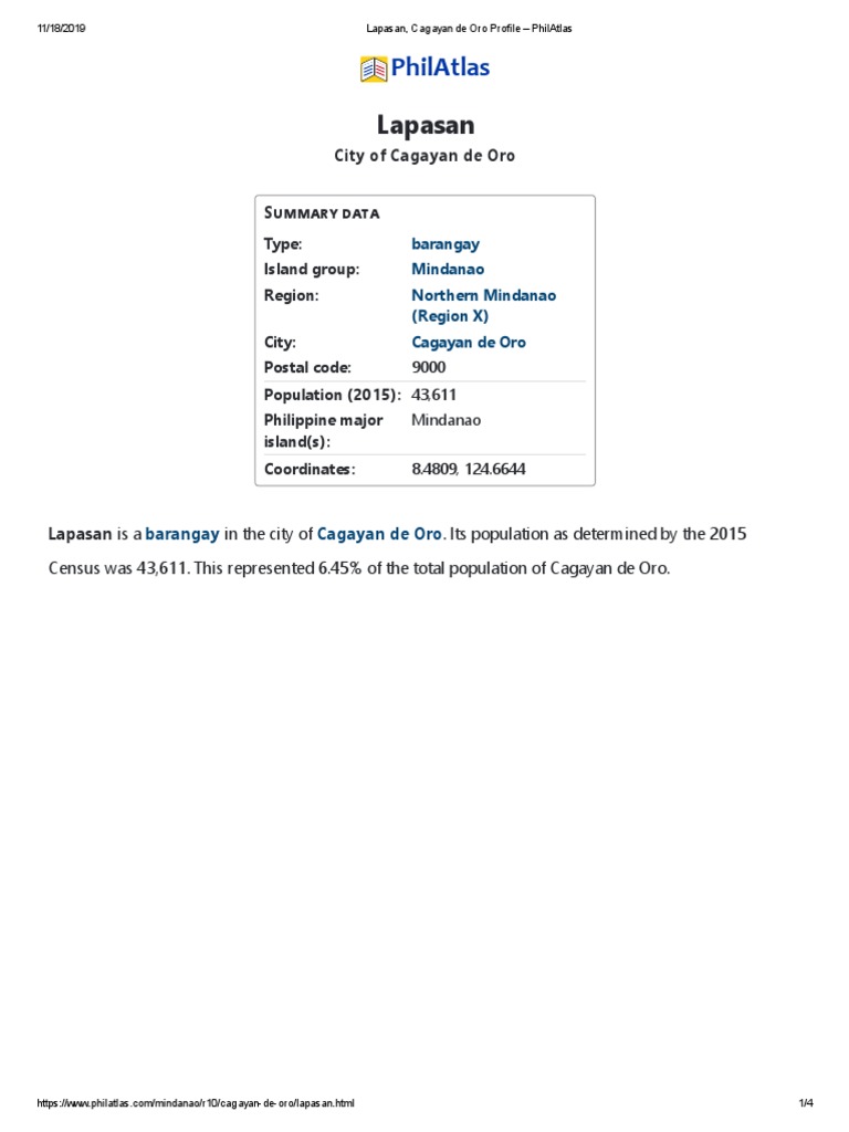 Lapasan, Cagayan de Oro Profile - PhilAtlas | PDF | Mindanao | Earth ...