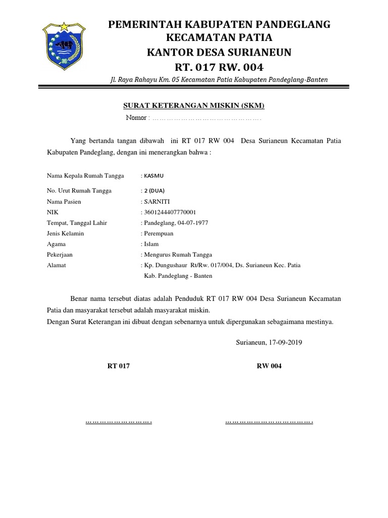 Contoh Surat SKM | PDF