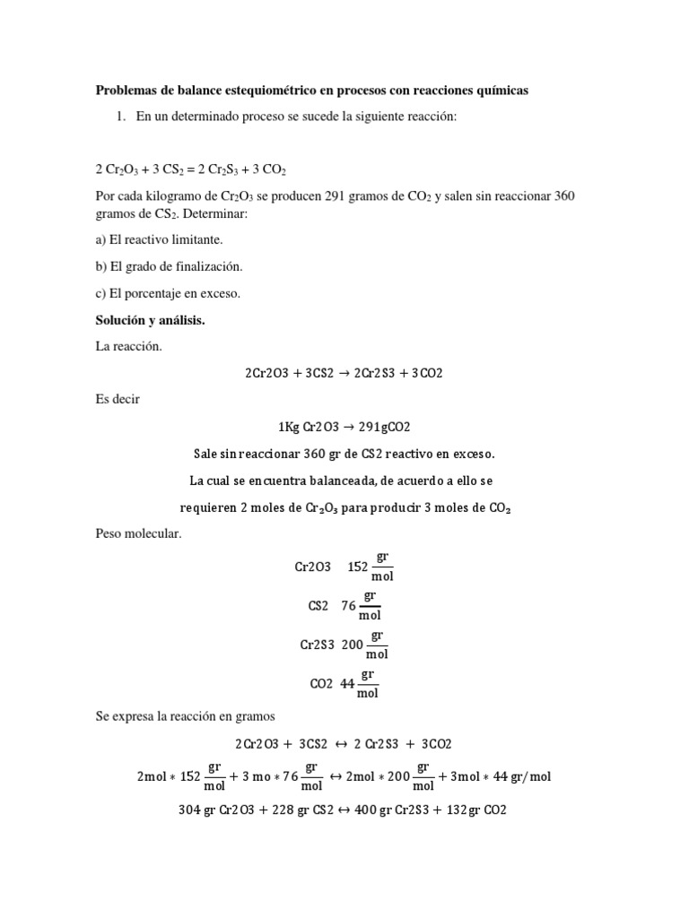 Balance Estequiométrico en Reacciones Químicas | PDF | Reacciones ...