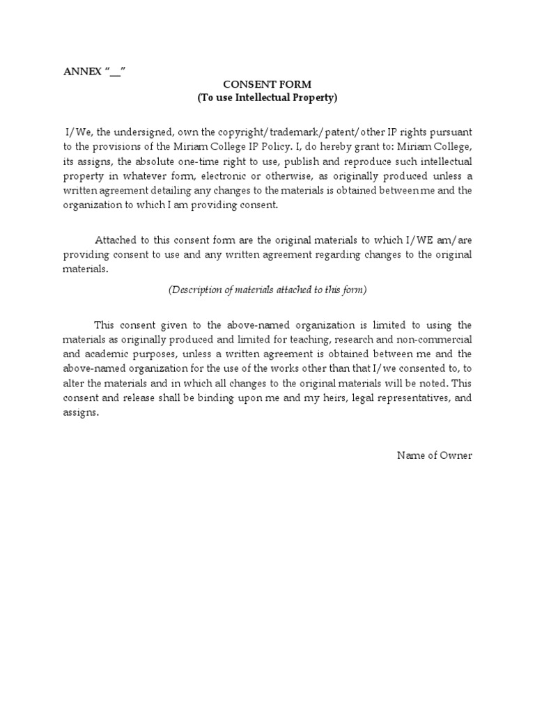 Consent Form To Use Intellectual Property | PDF