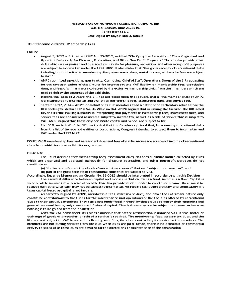 ANPC v. BIR and CIR v. PAGCOR | PDF | Value Added Tax | Employee Benefits