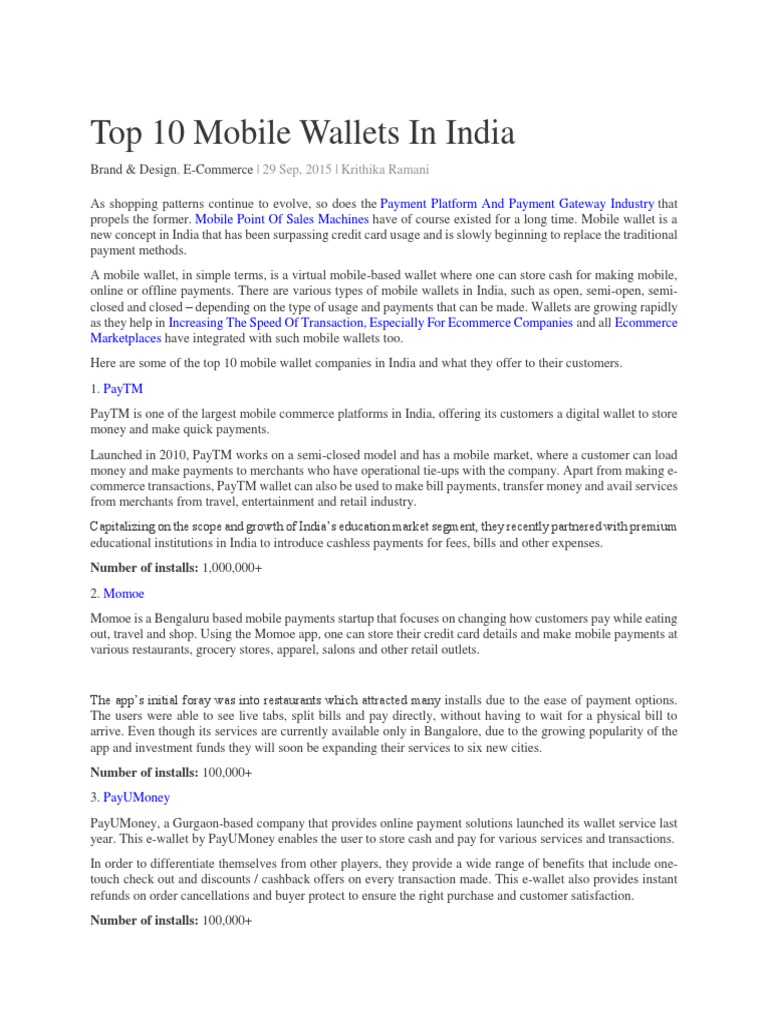 Top 10 Mobile Wallets in India | PDF | Debit Card | Credit Card