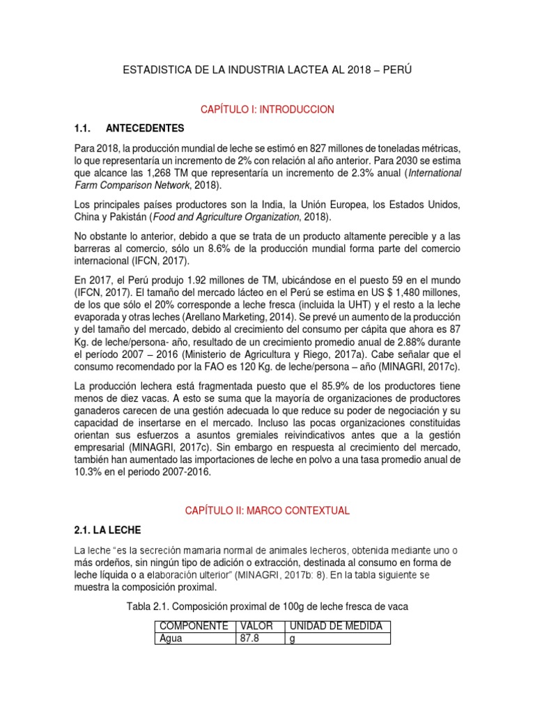 Estadistica de La Industria Lactea Al 2018 | PDF | Productos lácteos | Leche