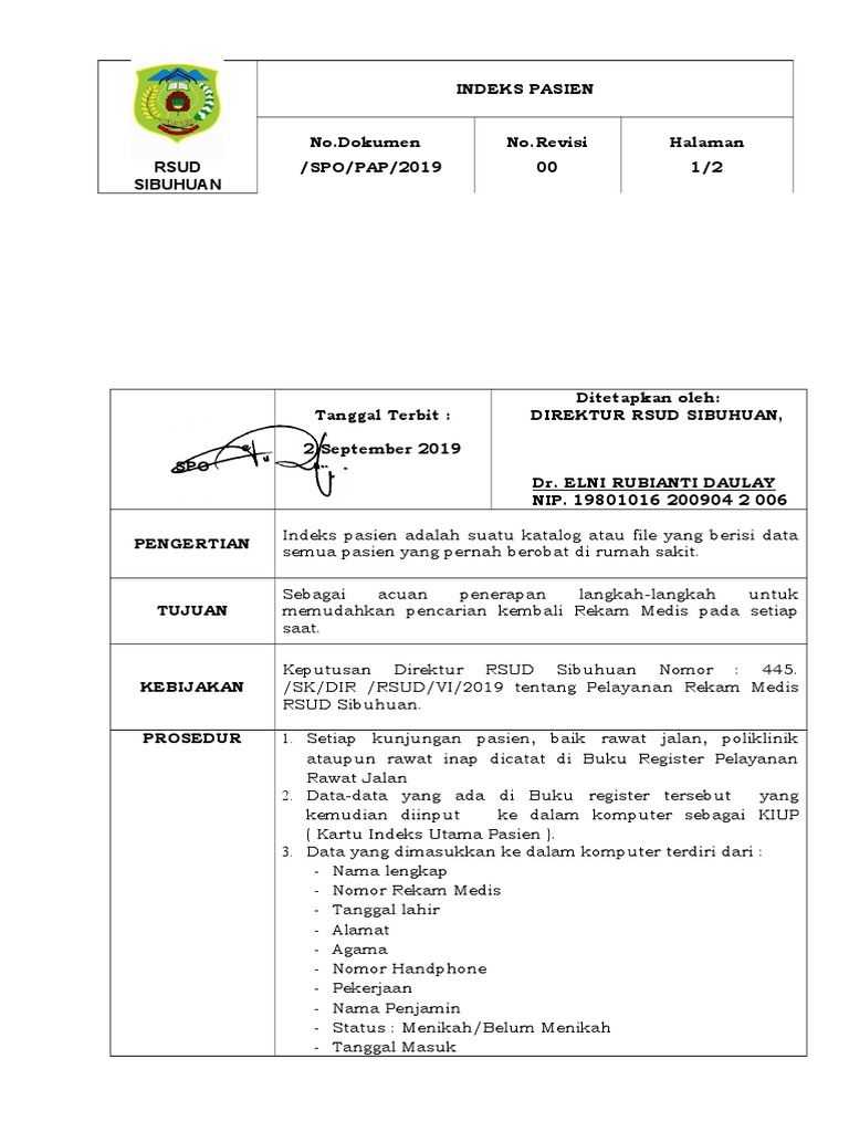 Indeks Pasien RSUD Sibuhuan | PDF | Pengembangan Diri