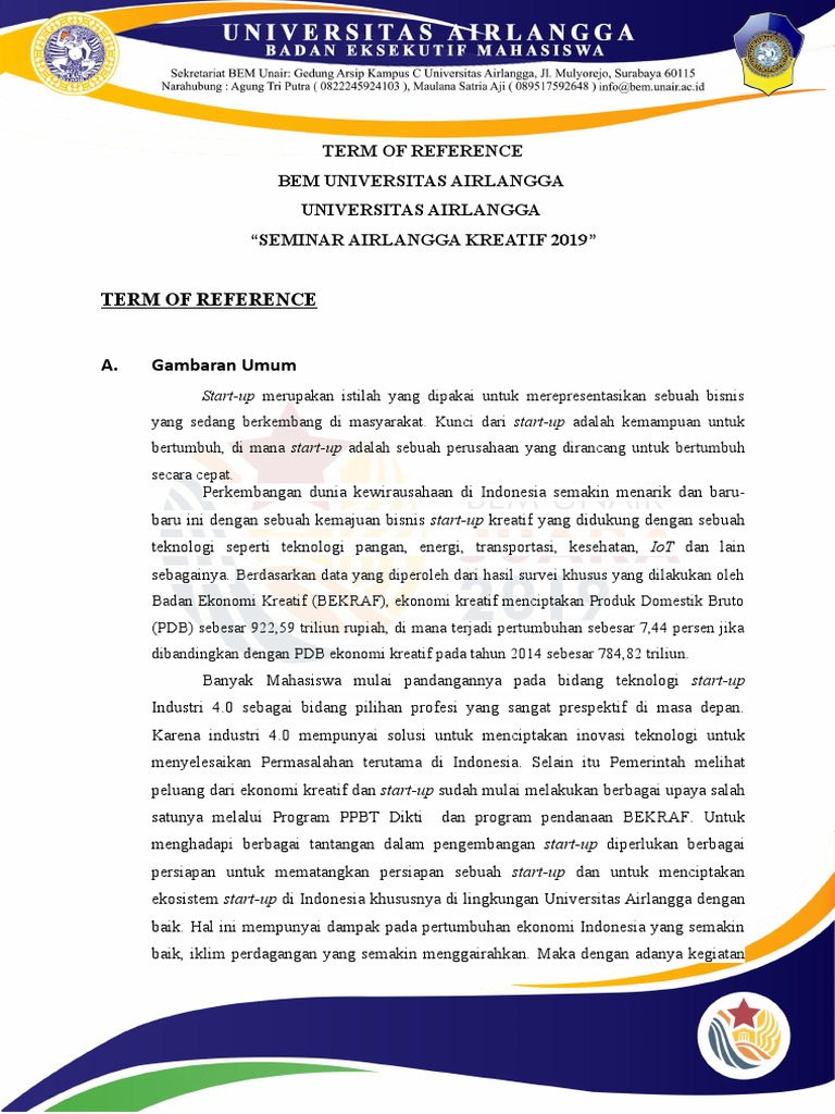 TOR Seminar Airlangga Kreatif - Sabda Zenius | PDF