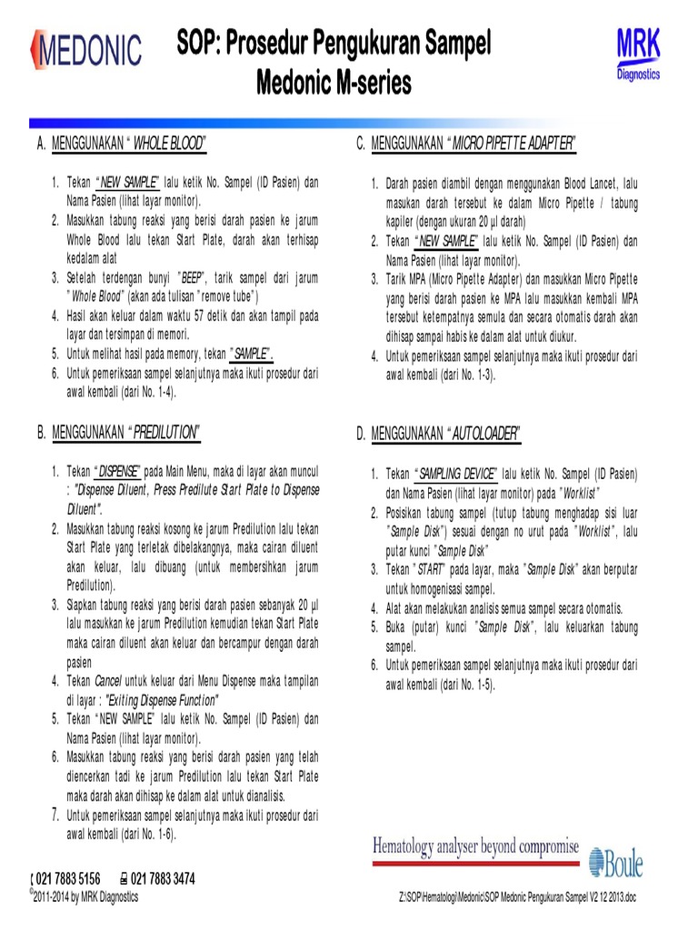 SOP Medonic Pengukuran Sampel V2 12 2013 | PDF | Sains & Matematika