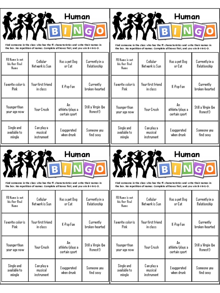 Human Bingo Game | PDF | Animals And Humans | Domesticated Animals