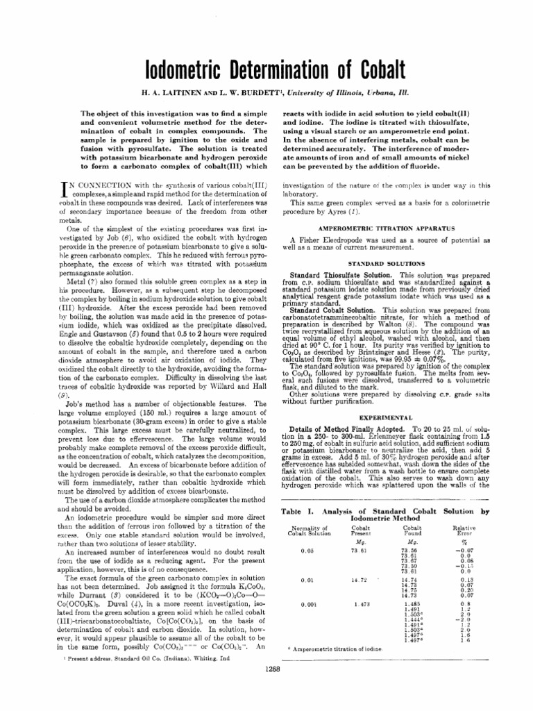 Cobalt | PDF | Titration | Chemistry