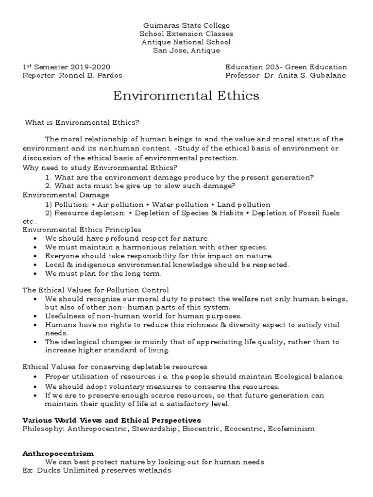 Environmental Ethics | PDF | Environmental Science | Habitat