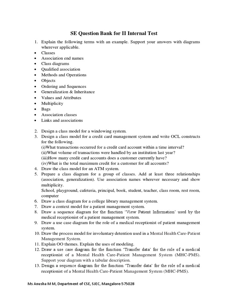 Software Engineering Question Bank | PDF | Credit Card | Question