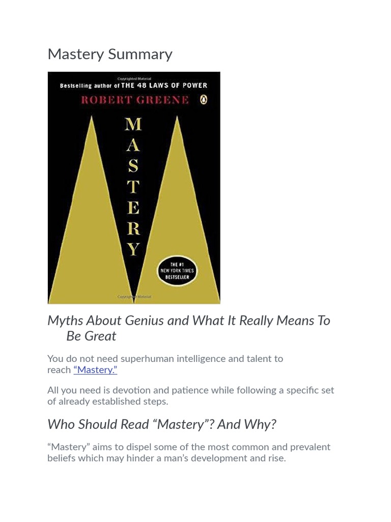 Mastery Summary | PDF | Mentorship | Mind
