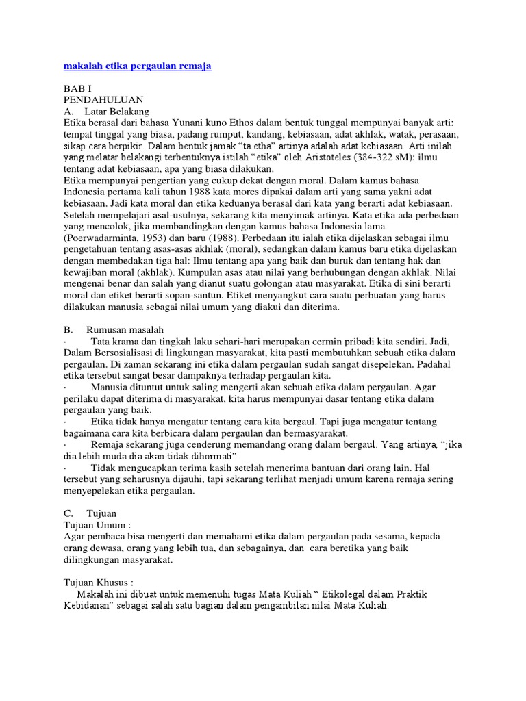 Makalah Etika Pergaulan Remaja | PDF