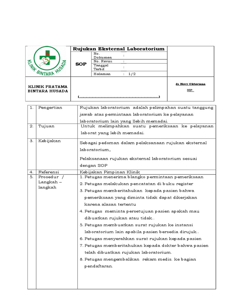 Sop Rujukan Eksternal Laboratorium | PDF