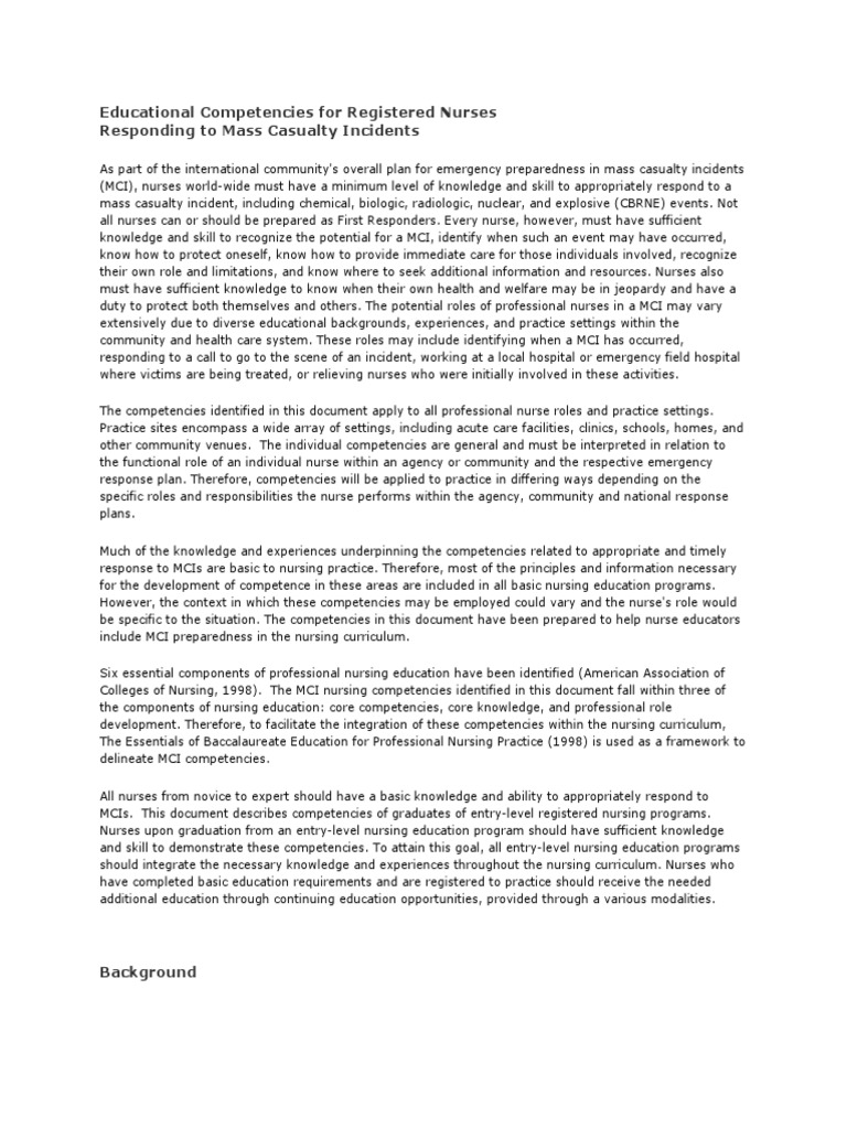 Educational Competencies For Registered Nurses (MCIs) | PDF | Nursing ...
