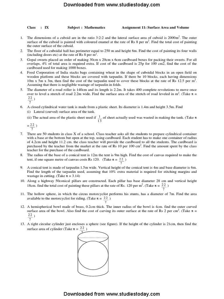 Grade 9 Surface Area & Volume Assignment | PDF | Sphere | Volume