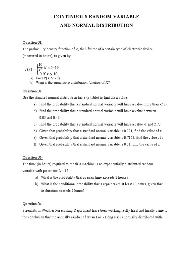 Continuous Random Variable and Normal Distribution | PDF | Normal ...