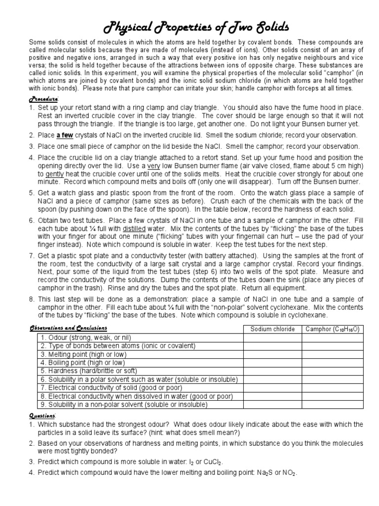 Two Solids Lab PDF | PDF | Ionic Bonding | Solubility