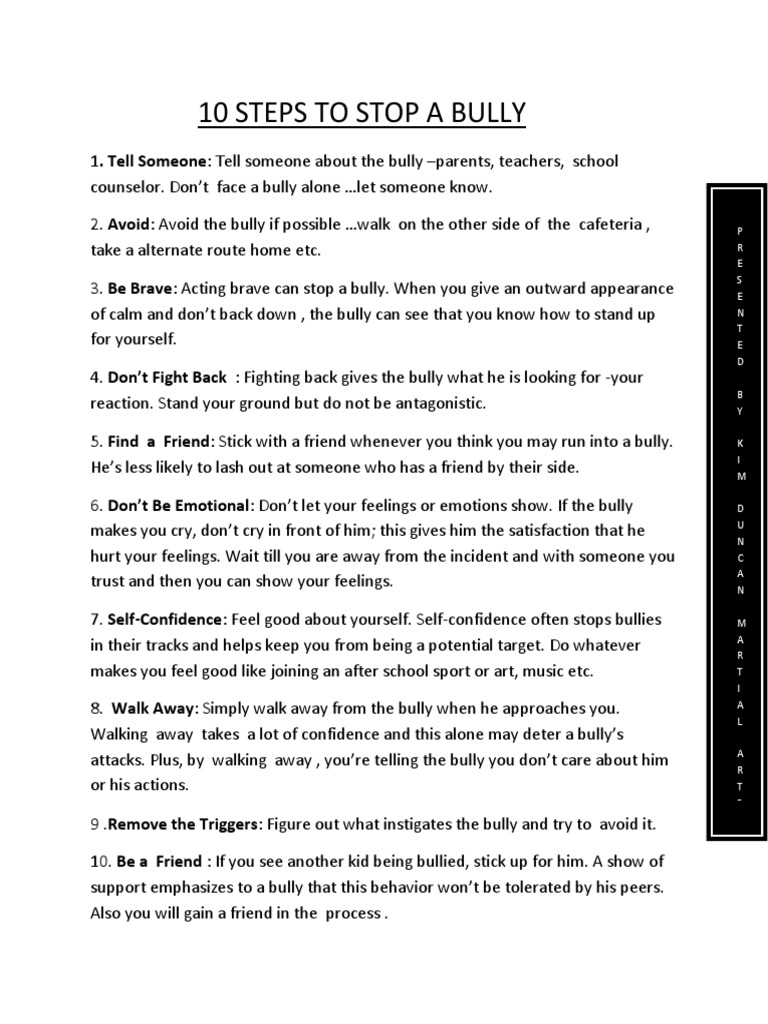 10 Steps To Stop A Bully | Download Free PDF | Bullying | Emotions