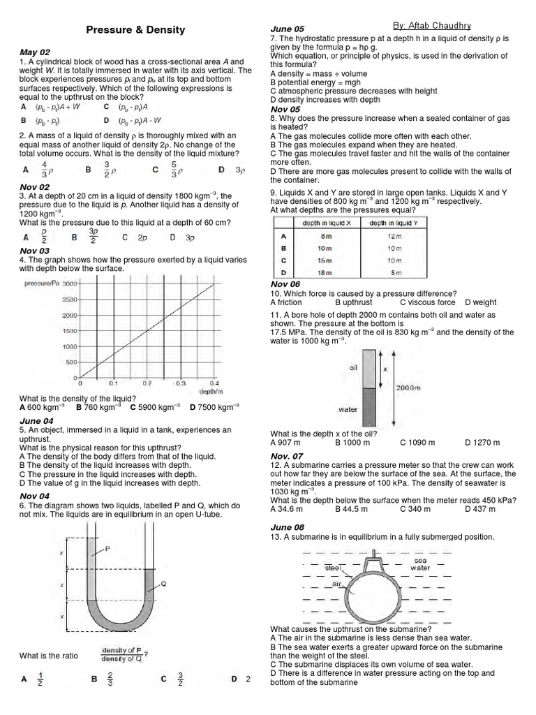 Pressure & Density | PDF | Buoyancy | Pressure