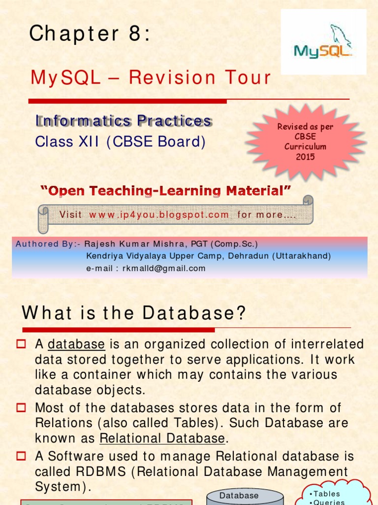 Chapter 8-MySQL-Revision PDF | Download Free PDF | Relational Database ...