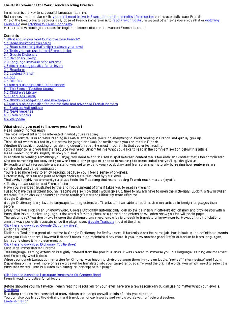 The Best Resources For Your French Reading Practice | PDF ...