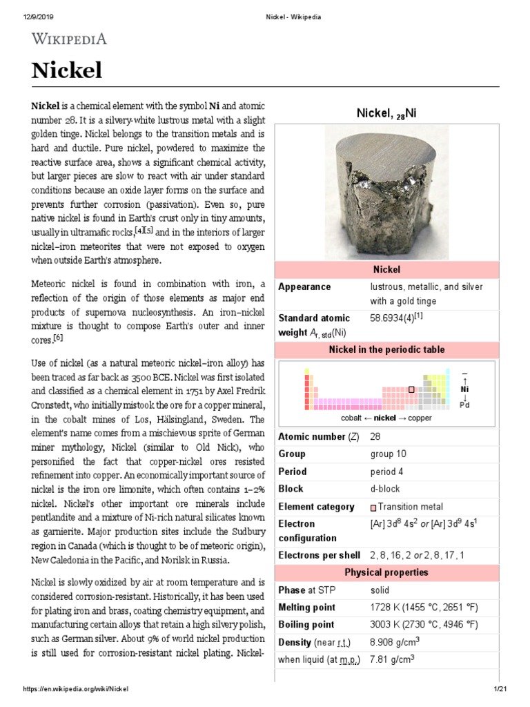 Nickel - Wikipedia PDF | PDF | Nickel | Isotope