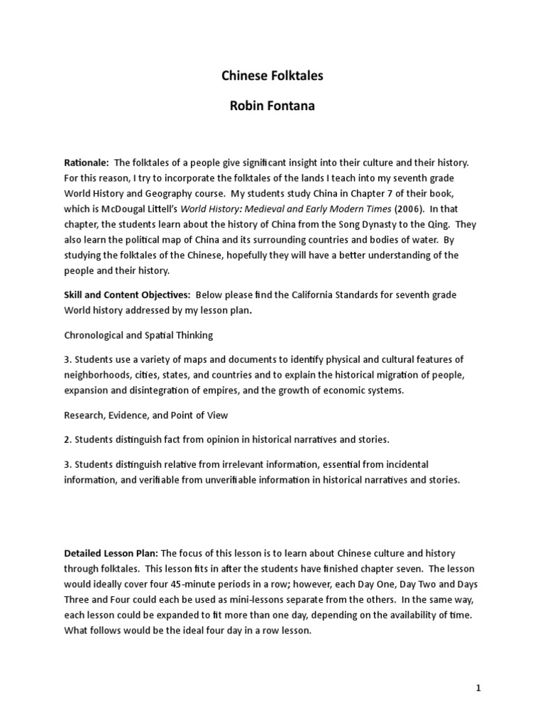Chinese Folktales Lesson Plan | PDF | Dragon | World History