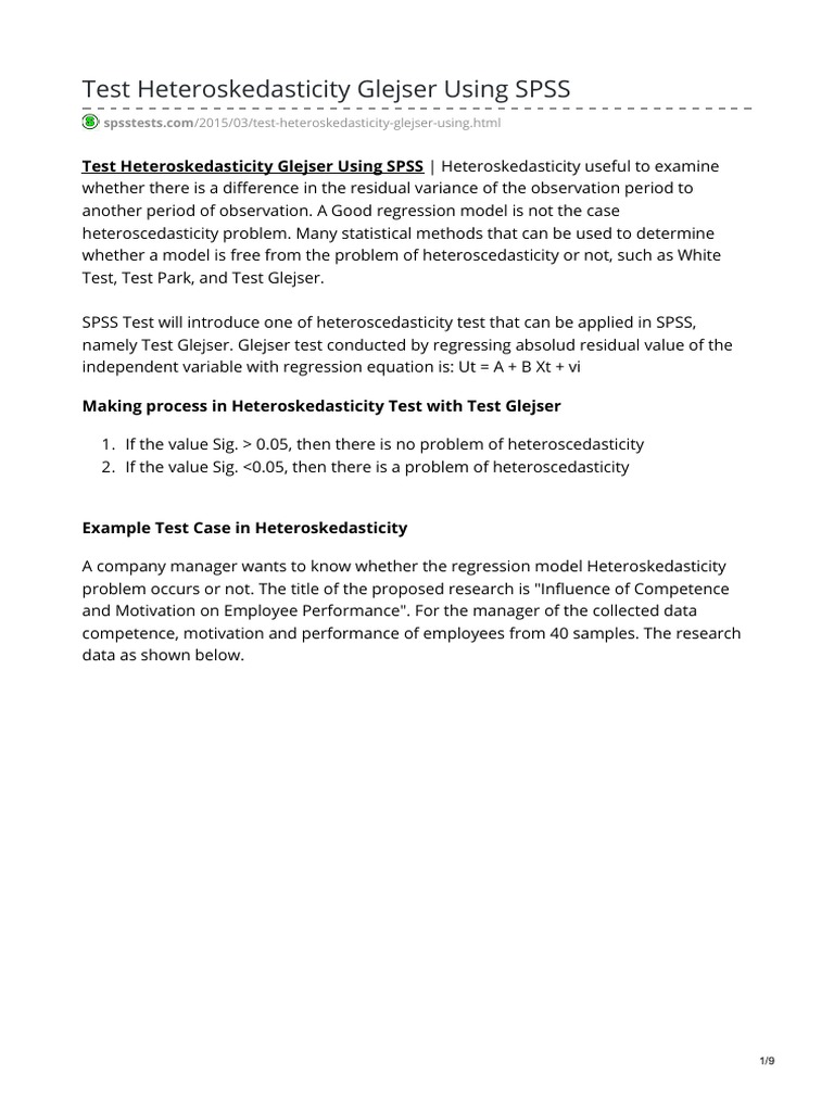 Heteroskedasticity Glejser Using SPSS | PDF | Heteroscedasticity ...