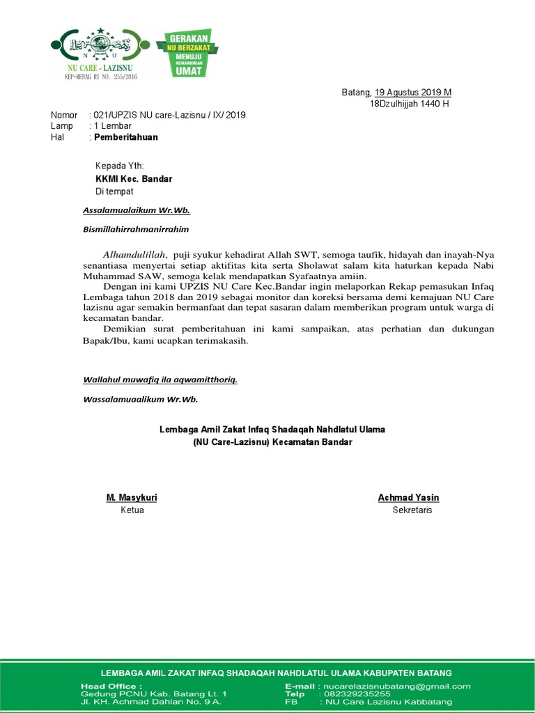 Surat Undangan Pcnu Bintek Manajemen Dan Tata Kelola Nu Care-Lazisnu | PDF